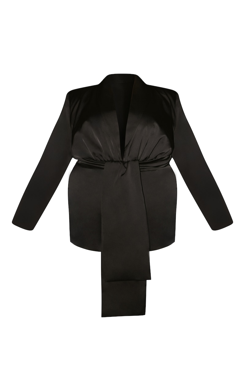 Plus Black Structured Satin Drape Blazer Dress | Plus Size | PLT CA