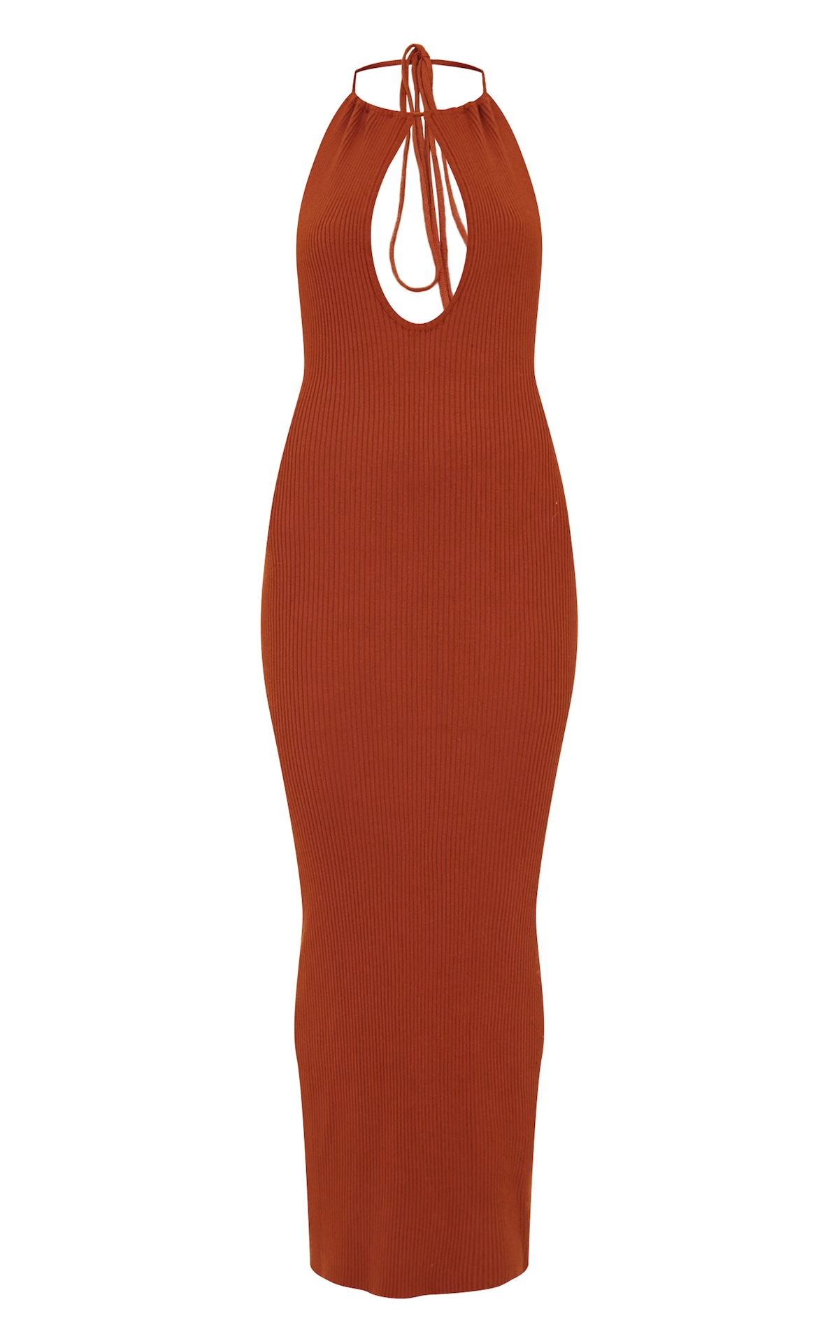 Rust Fine Knit Halterneck Maxi Dress | Knitwear | PLT USA