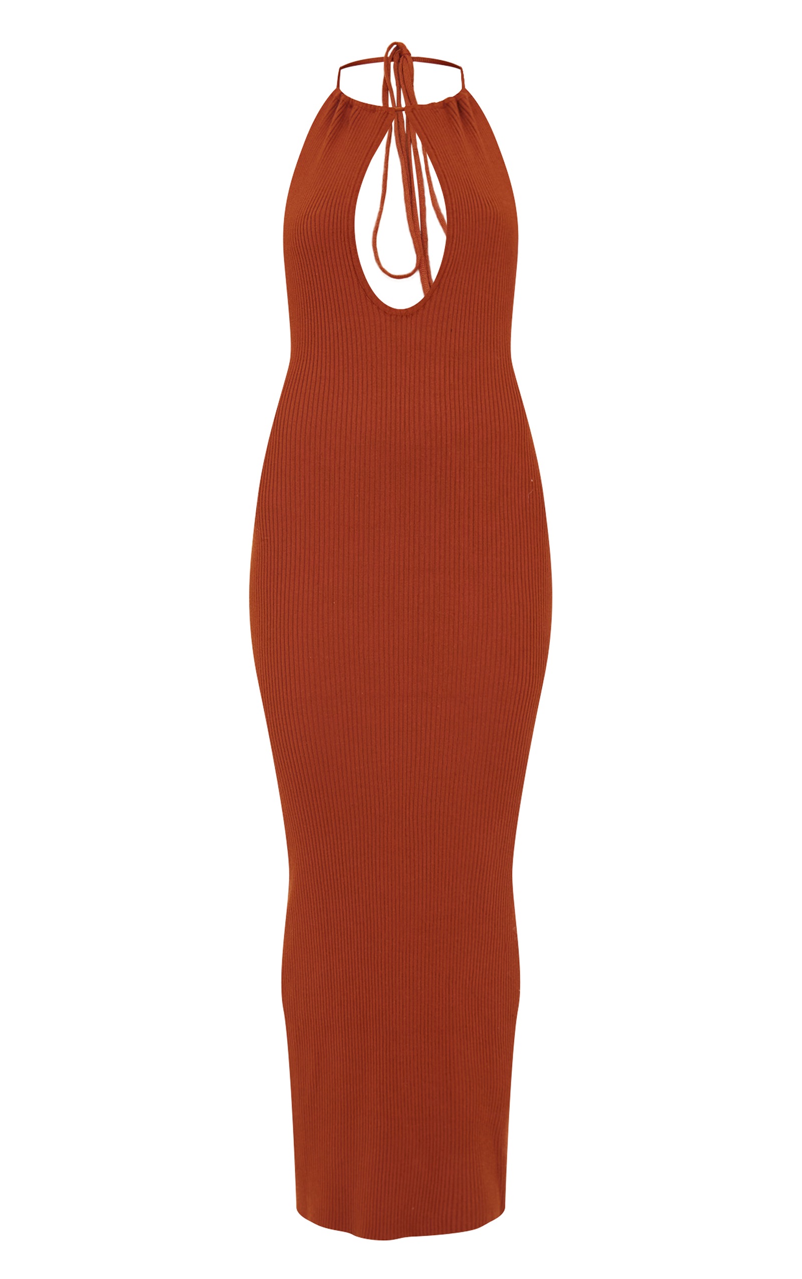 Rust Fine Knit Halterneck Maxi Dress | Knitwear | PrettyLittleThing USA