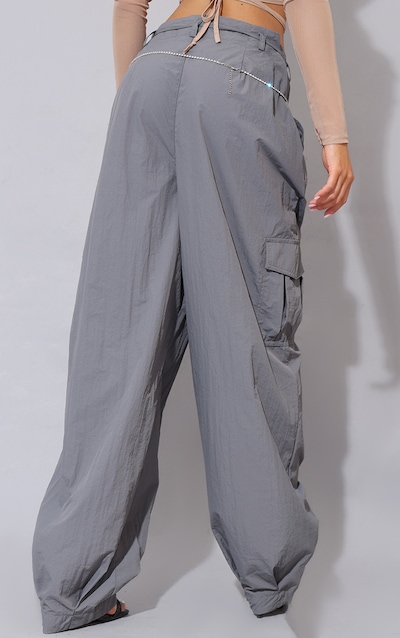 Grey Parachute Oversized Shell Cargos | Bottoms | PrettyLittleThing USA