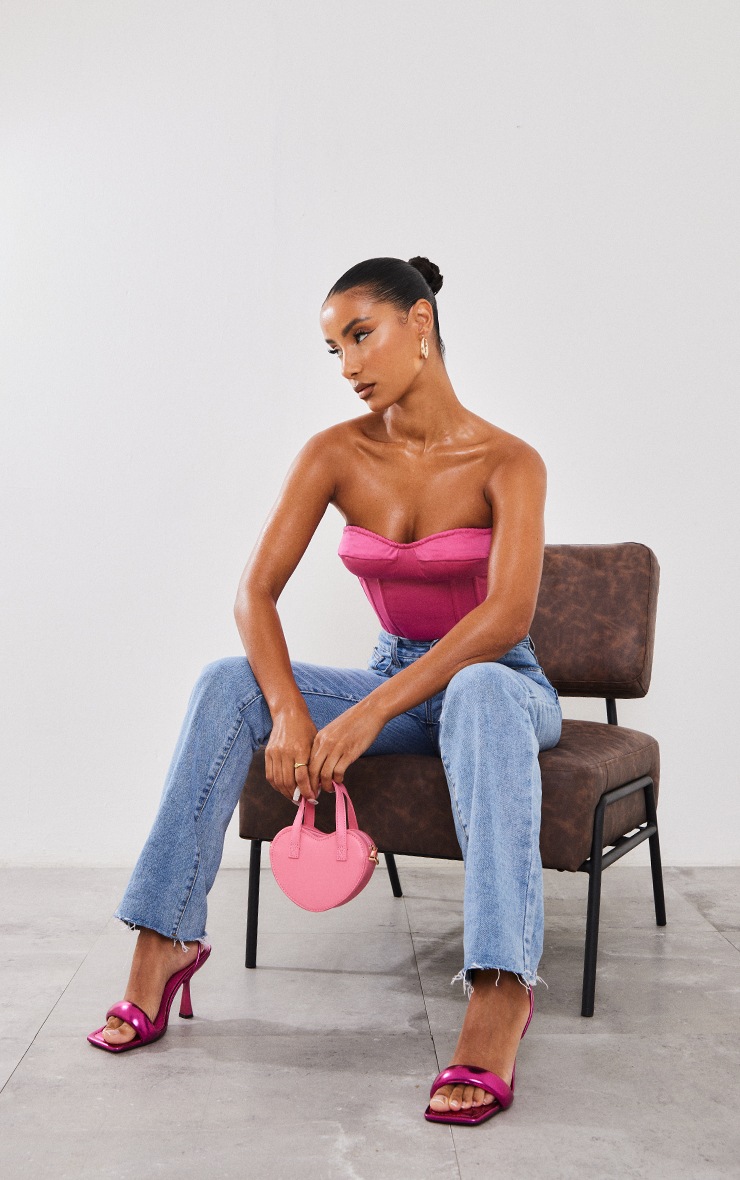 Hot Pink Strapless Satin Boned Corset Prettylittlething Uae