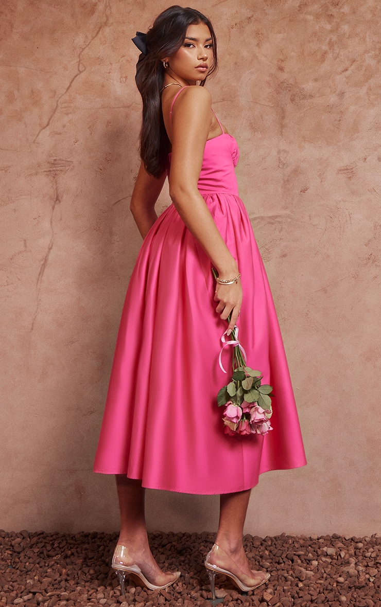 Robe Mi-longue Rose Vif Froncée À Corset Et Bretelles | Robes | PLT FR