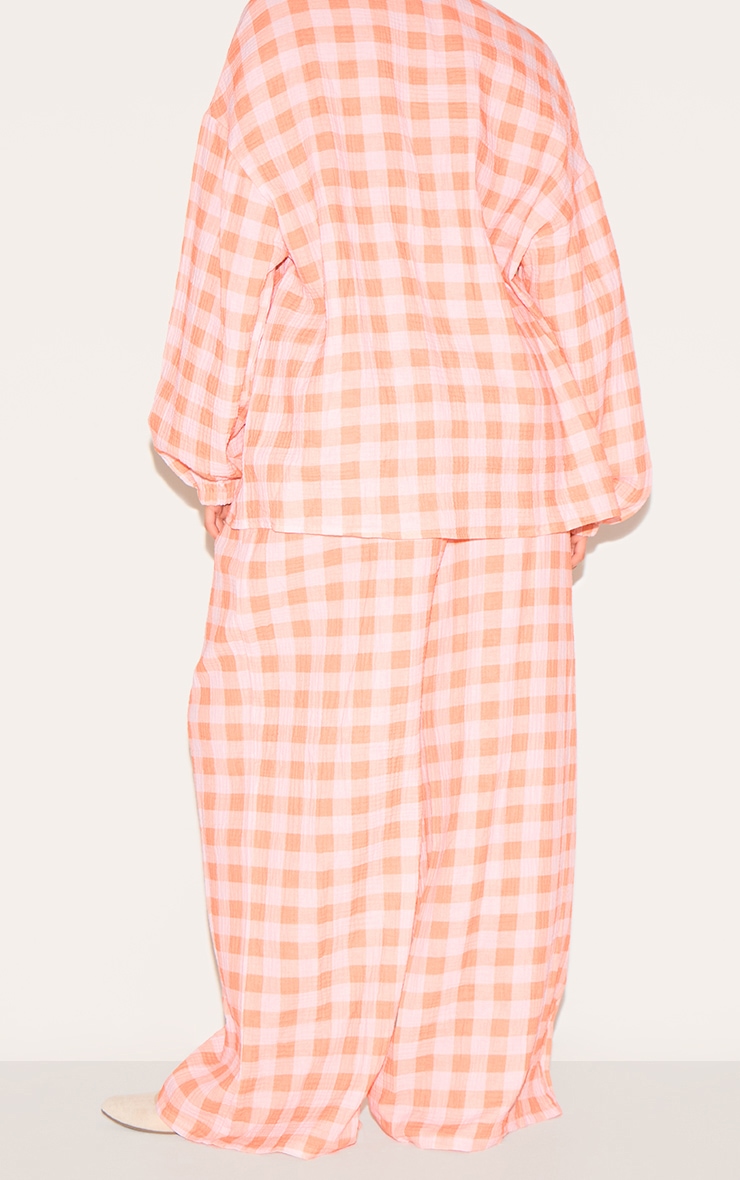 Plus Orange Check Cheesecloth Tie Waist Trouser Plus Size