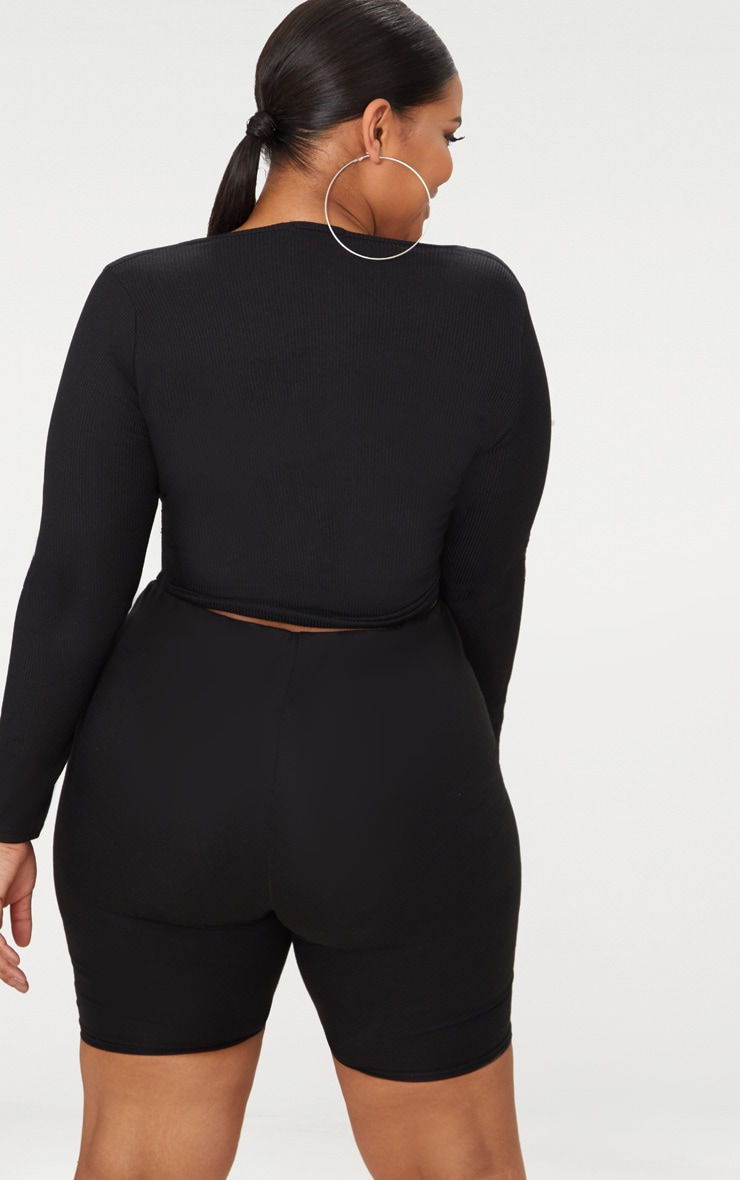 Plus Black Ribbed Ruched Crop Top | Plus Size | PrettyLittleThing USA
