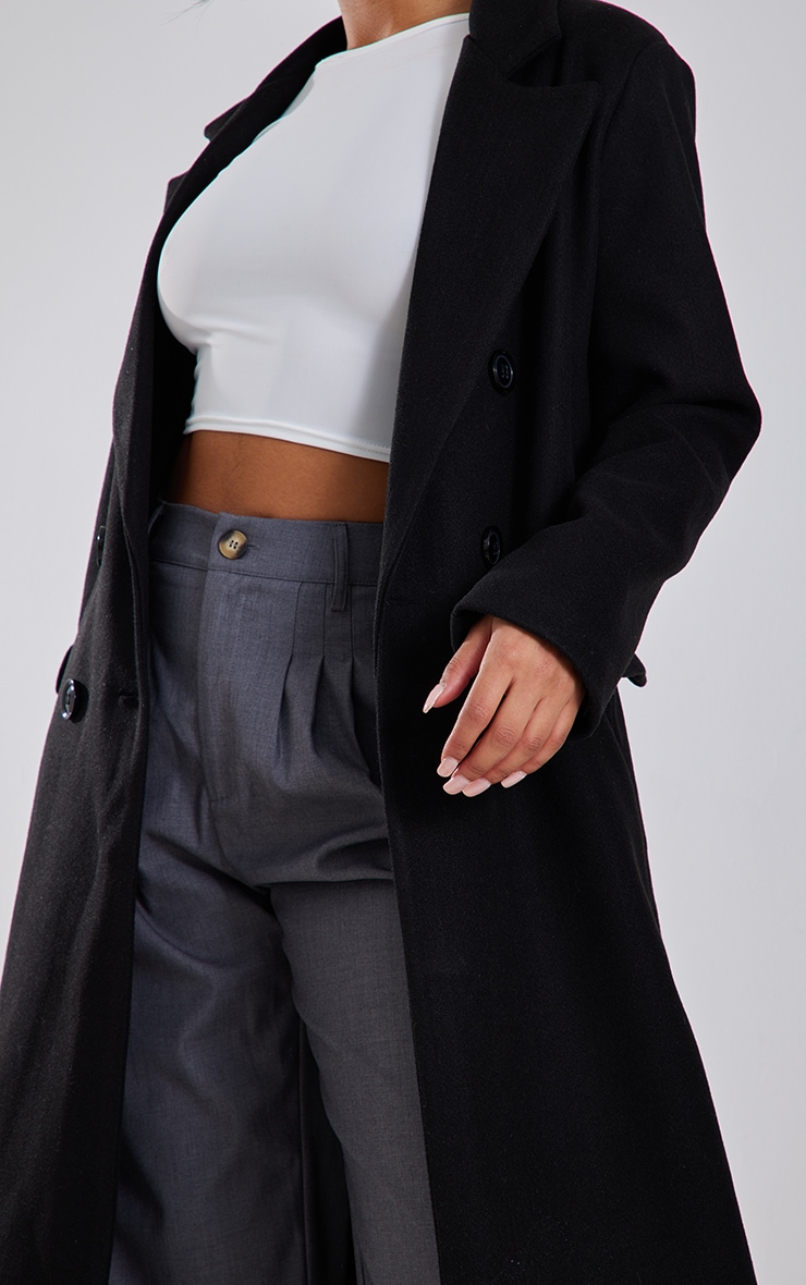 Black Double Breasted Wool Look Overcoat | PrettyLittleThing USA