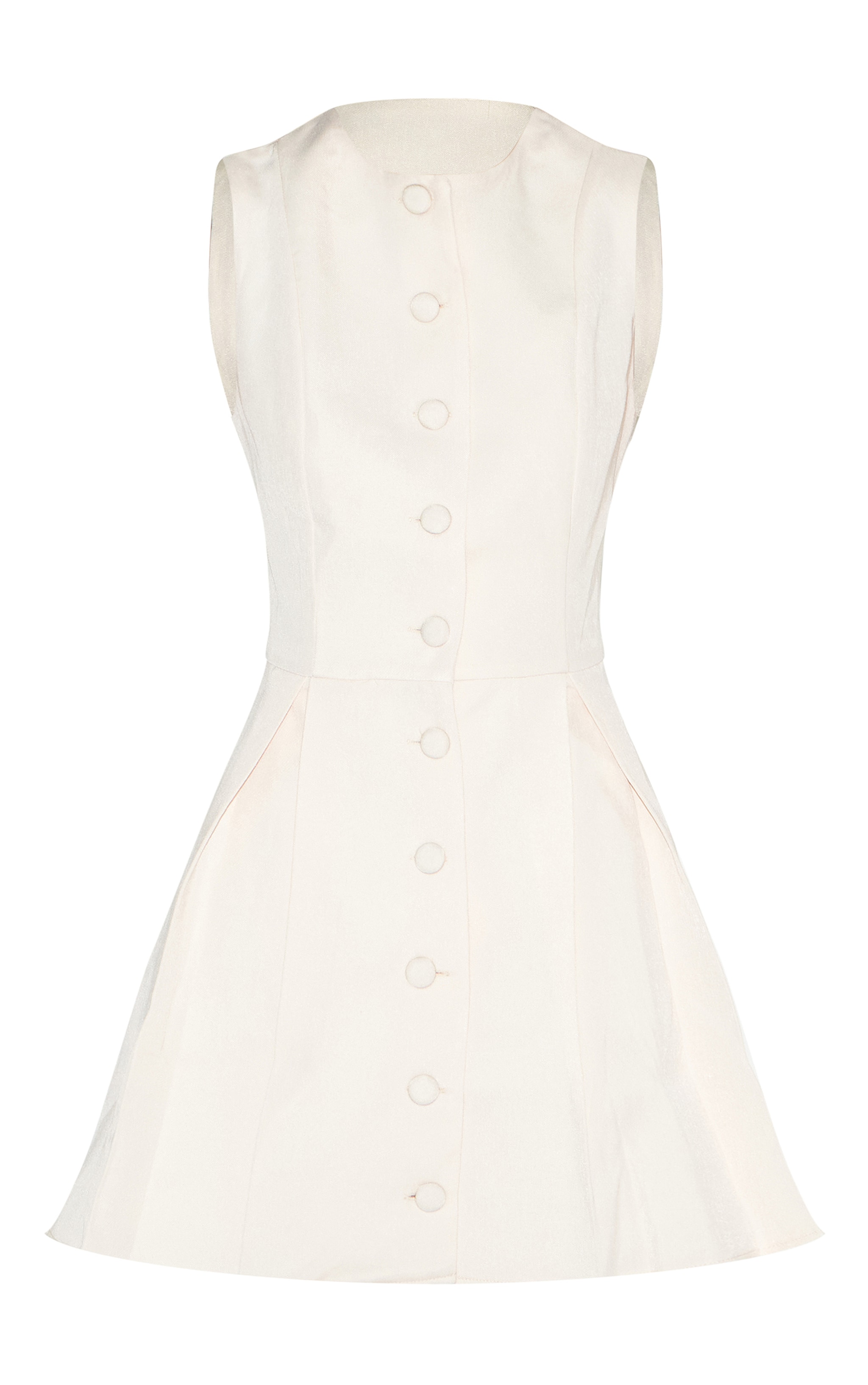 Robe De Tailleur Droite Tissée Crème Plissée À Boutons Robes