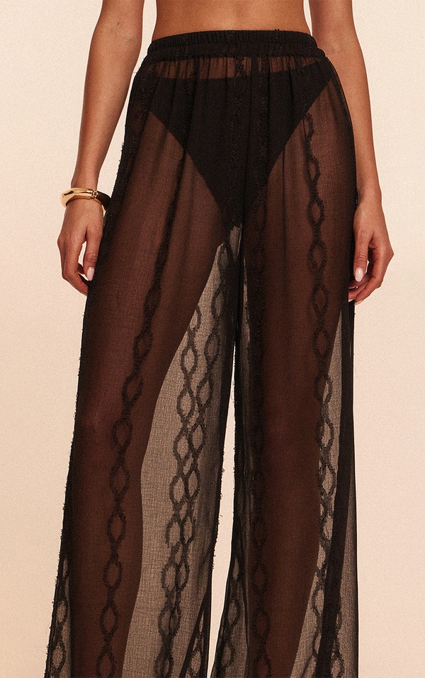 Black Textured Chiffon Triangle Beach Top Pant Set | Swimwear | PLT USA