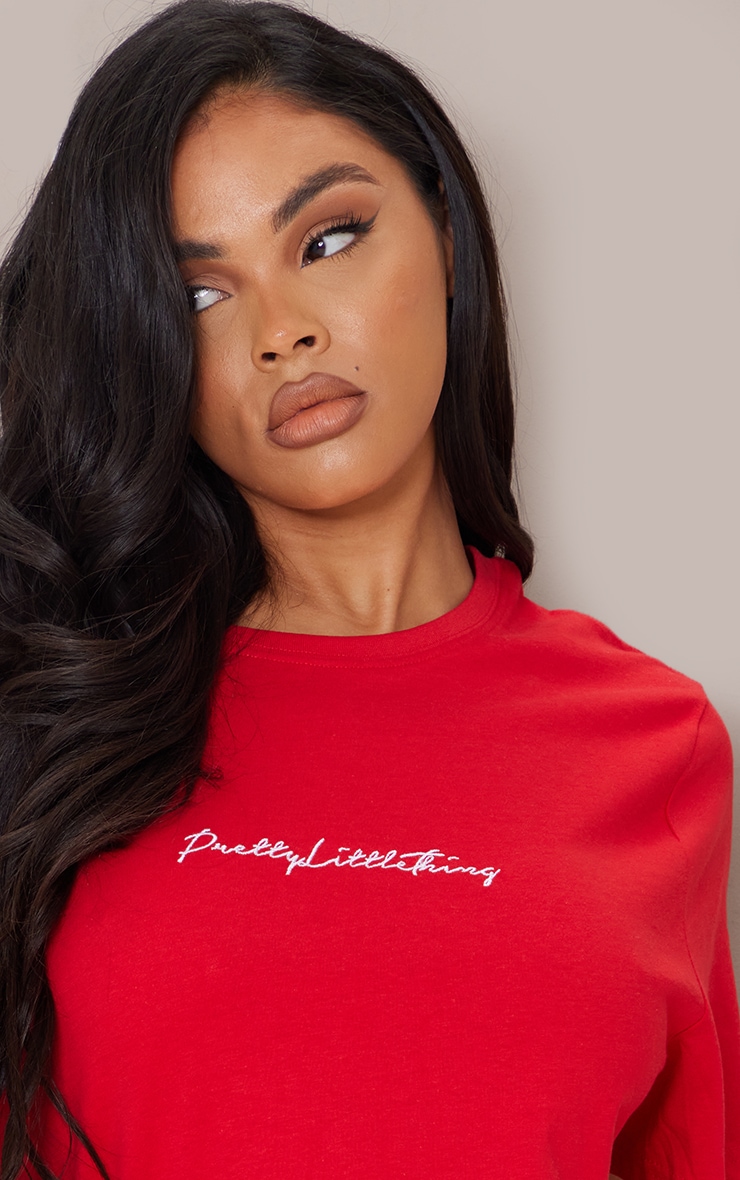 PRETTYLITTLETHING Cotton Red Oversized T-Shirt | Tops ...