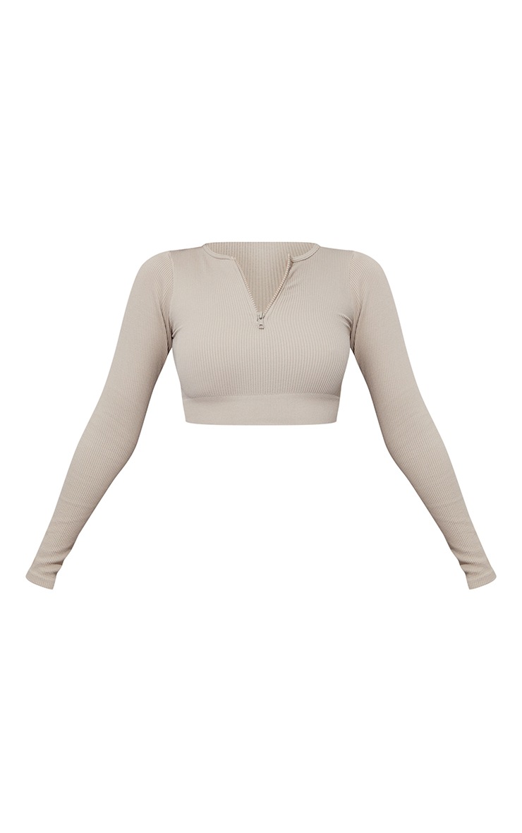 Stone Structured Contour Rib Long Sleeve Crop Top | Athleisure | PLT