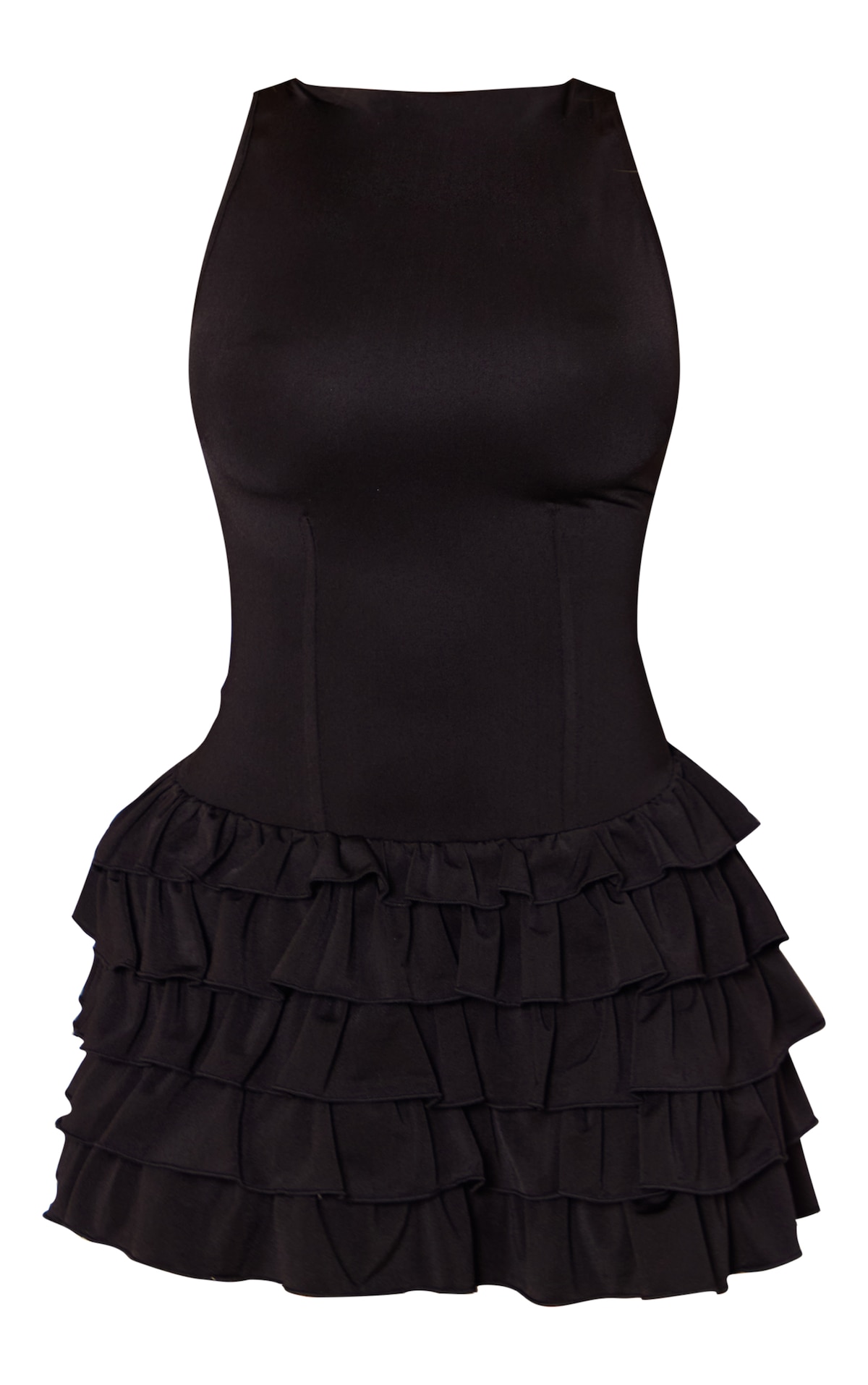 Black Slinky Frill Hem Micro Mini Dress | Dresses | PrettyLittleThing