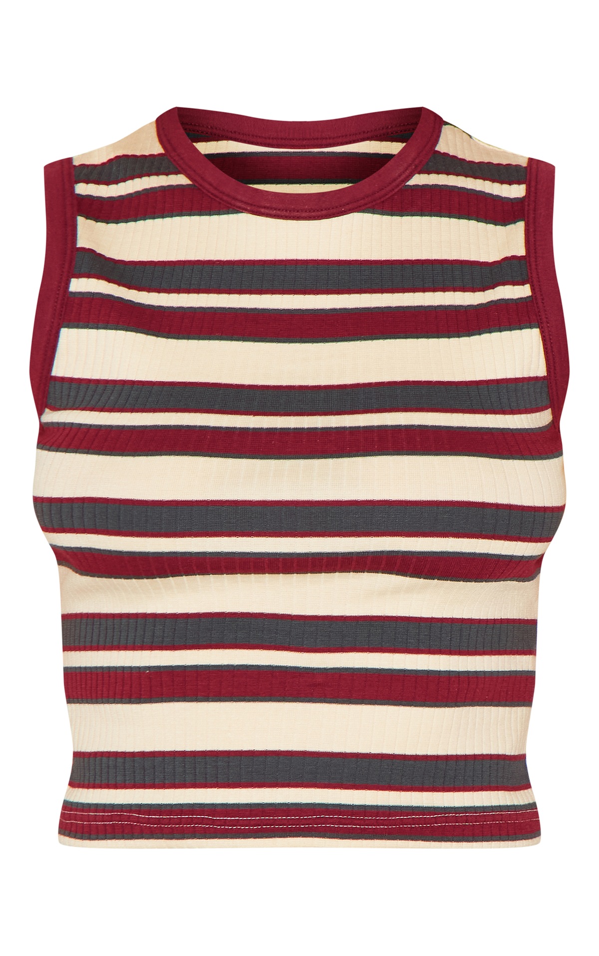 Burgundy Striped Rib Long Vest Top | Co-ords | PrettyLittleThing
