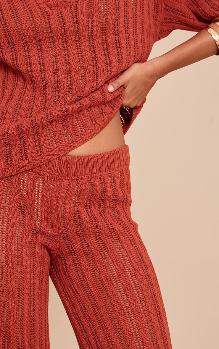 Rust Crochet Knit Trouser | Knitwear | PLT
