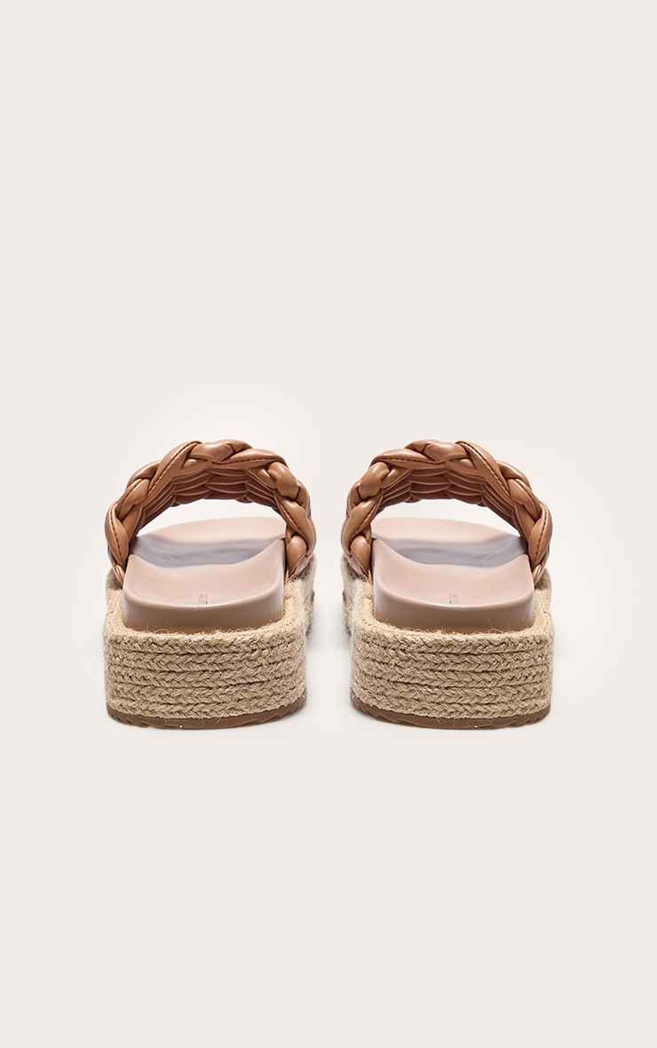 Tan Pu Woven Round Toe Platform Espadrille Sandals | Footwear | PLT