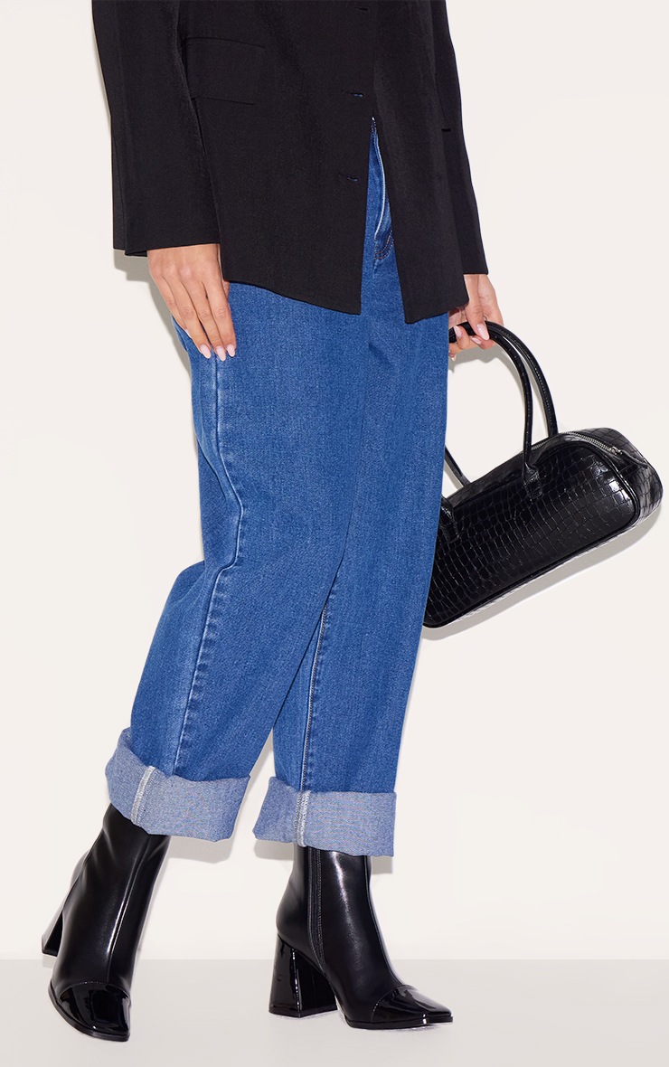 Black Square Toe Mid Flare Block Heels Ankle Boots | Footwear | PLT