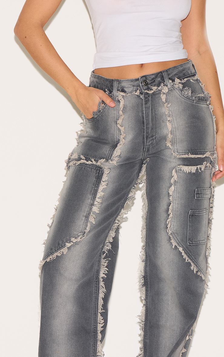 Washed Grey Frayed Edge Wide Leg Jeans | Denim | PrettyLittleThing USA