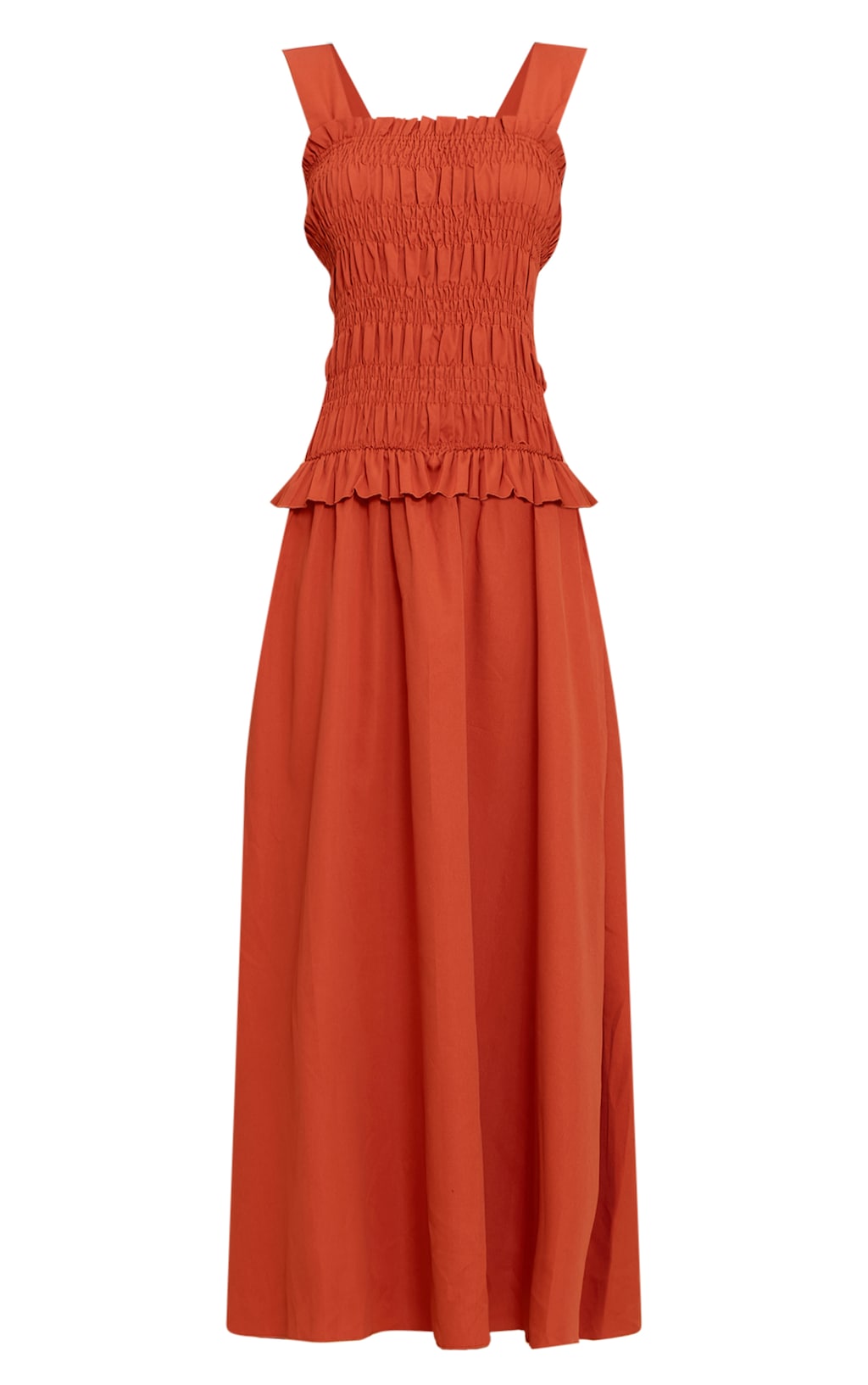 Burnt Orange Shirred Frill Detail Maxi Dress | Dresses ...