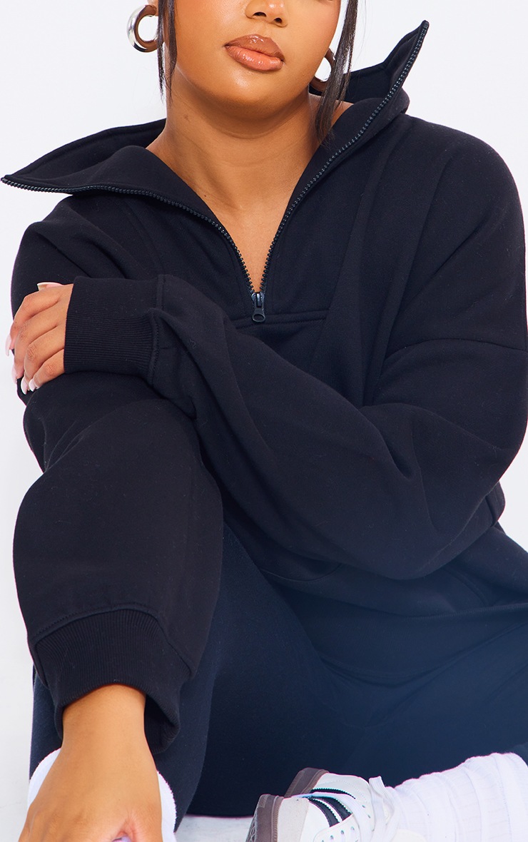 Plus Black Zip Up Pocket Detail Sweatshirt | Plus Size | PLT