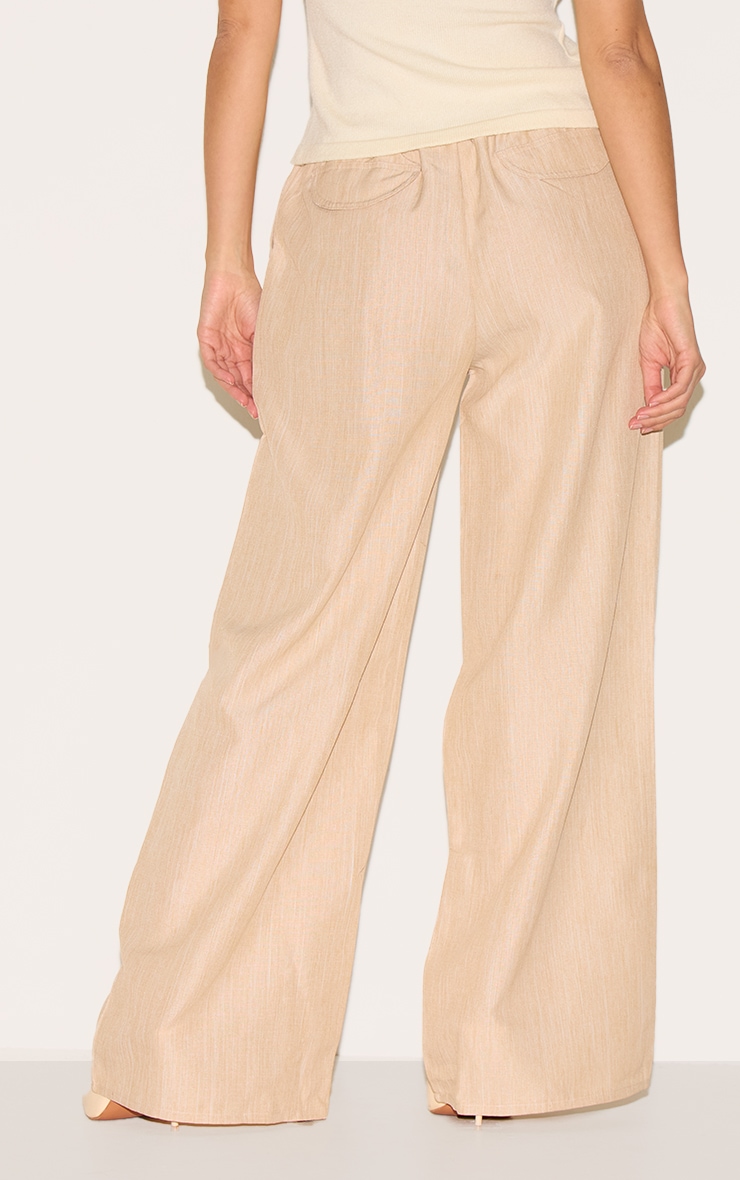 Oatmeal Marl Linen Look Wide Leg Drawstring Pants | Bottoms | PLT USA