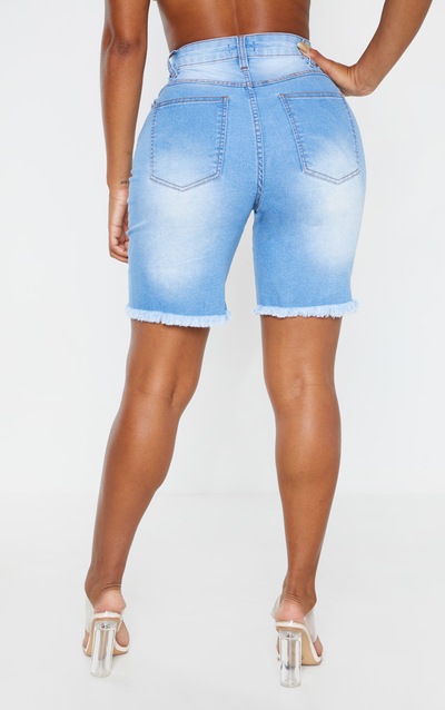 Shape Light Wash Ripped Longline Denim Shorts | Shape ...