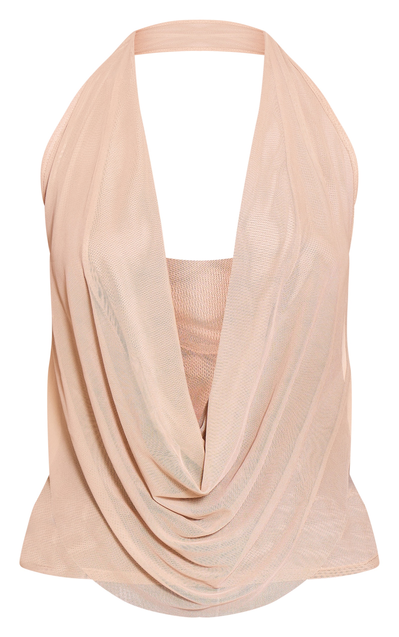 Taupe Mesh Halter Neck Top | Tops | PLT