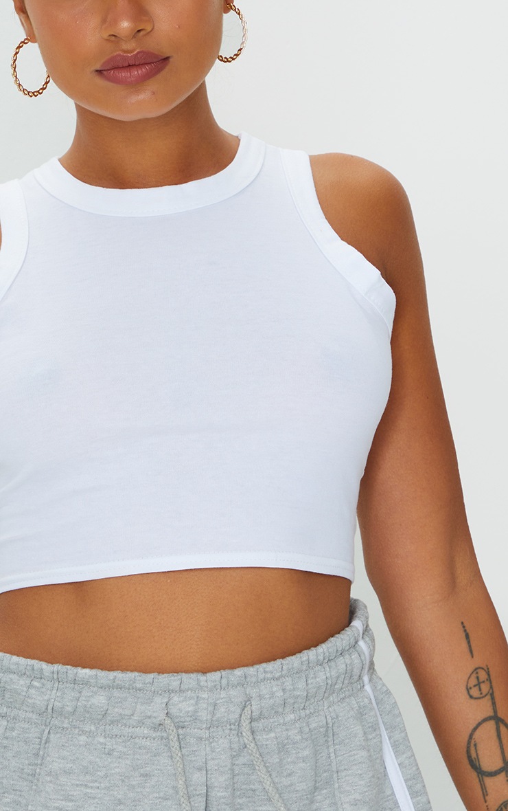 Petite White Cotton Racer Neck Crop Top | Petite | PrettyLittleThing USA