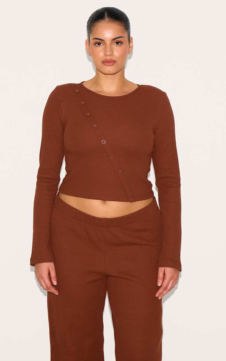 Plus Chocolate Asymmetrical Waffle Button Crop Top | Plus Size ...