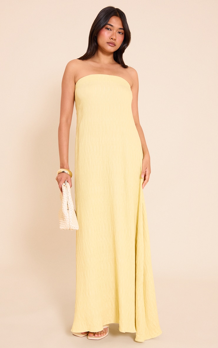 Lemon Textured Bandeau Column Maxi Dress | Dresses | PrettyLittleThing QA
