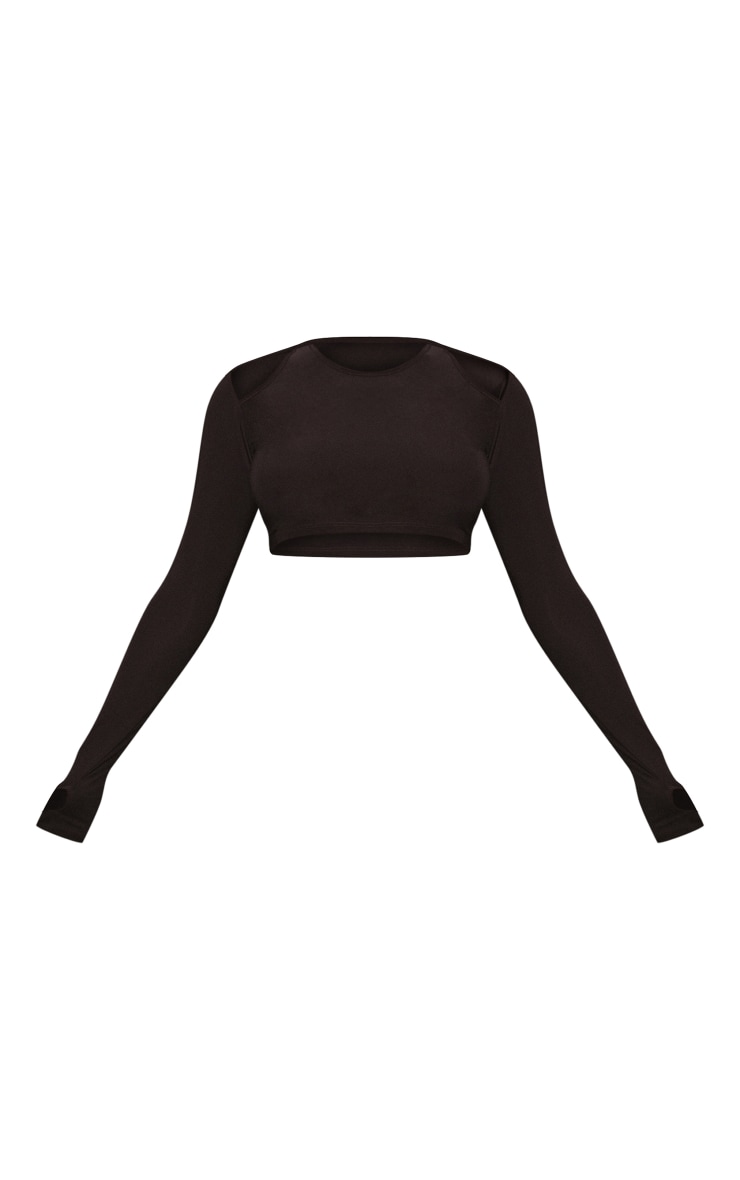 Crop top moulant chocolat à bretelles manches longues découpées ...