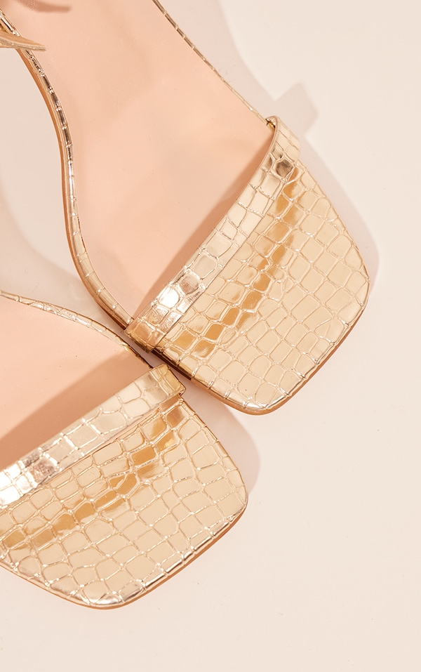 Gold Wide Fit Croc Barely There High Heel Sandals | Footwear | PLT