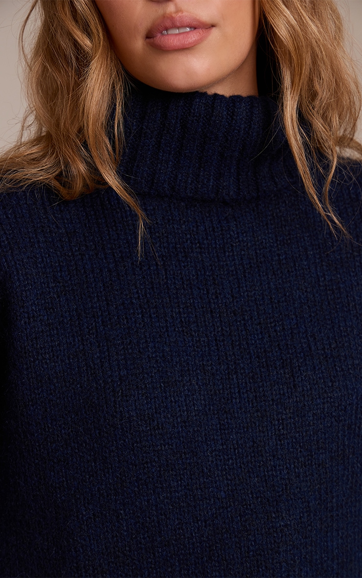 Navy Roll Neck Balloon Sleeve Oversized Sweater | Knitwear ...