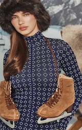 PLT SKI Navy Jacquard Seamless Unitard | Athleisure | PrettyLittleThing CA