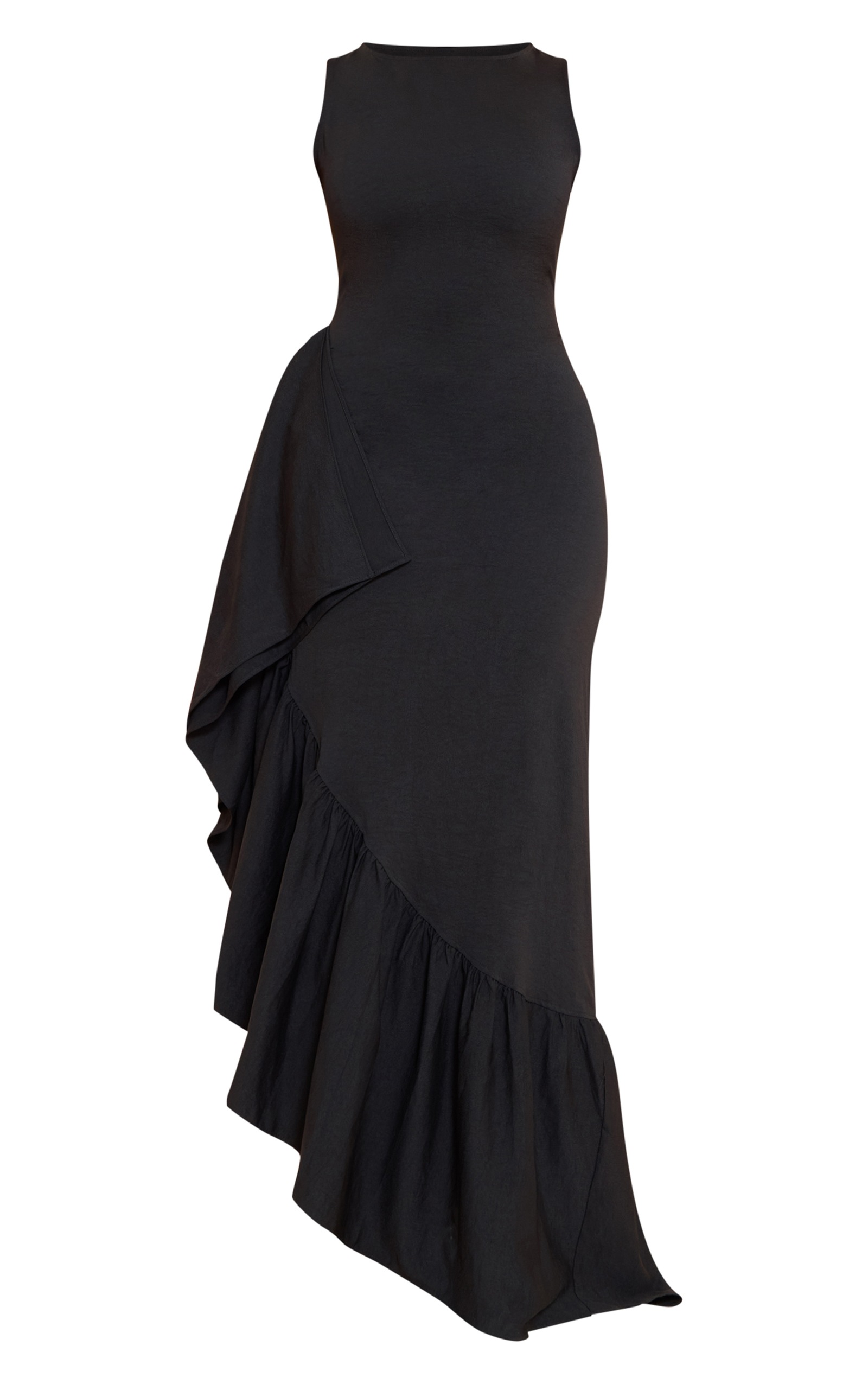 Shape Black Stretch Boat Neck Split Frill Dress | Shape | PLT