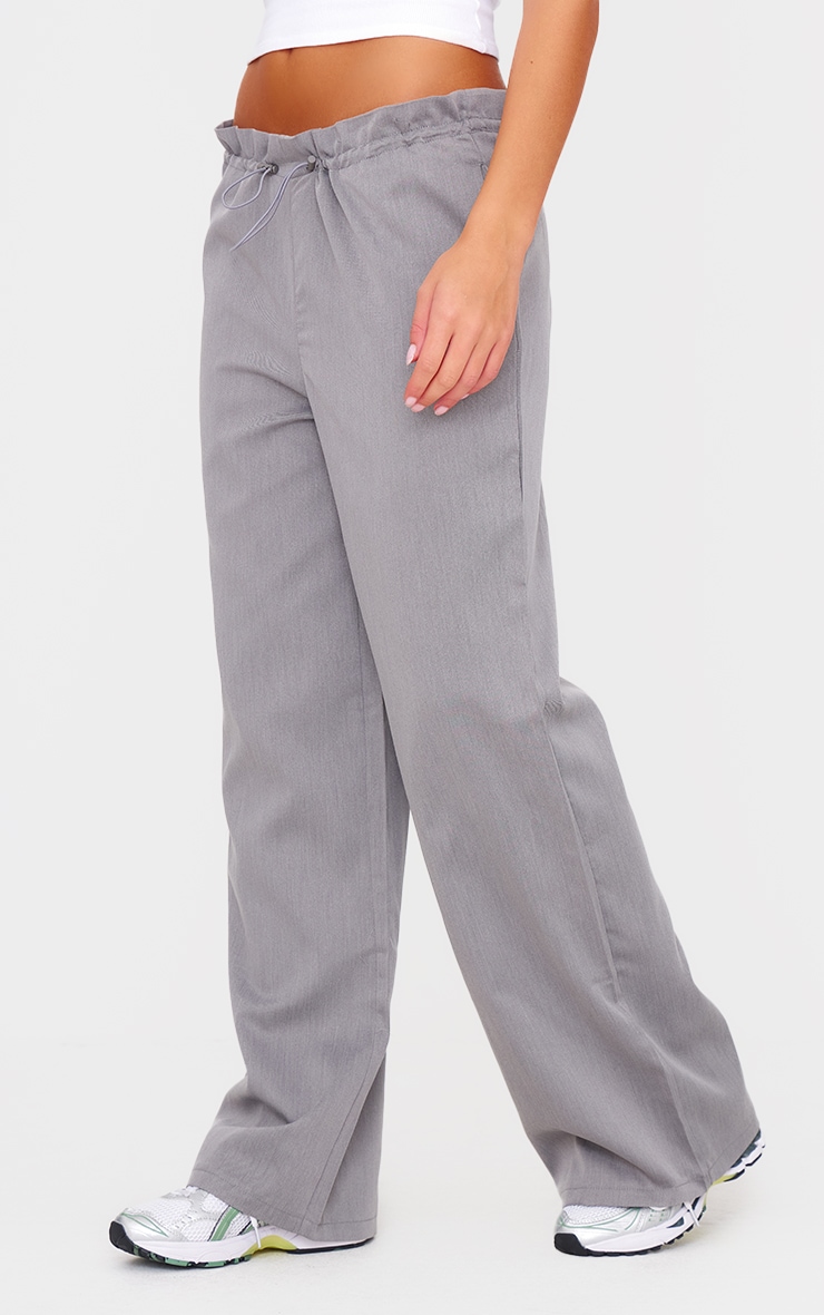 Grey Woven Drawstring Waistband Straight Leg Pants | Bottoms ...