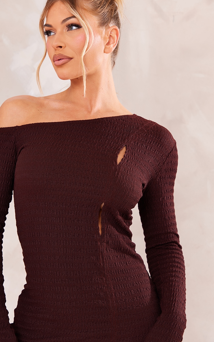 Chocolate Textured Asymmetric Cut Out Midaxi Dress | PrettyLittleThing