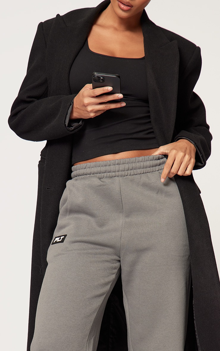 Plt Logo Charcoal Badge Straight Leg Track Pants | PrettyLittleThing AUS