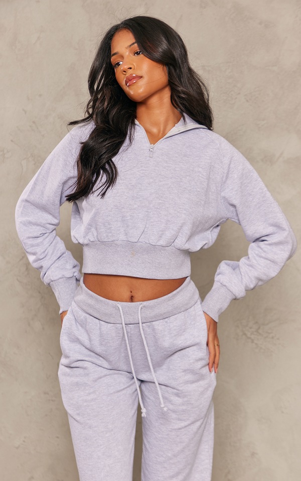 Tall Grey Marl Fold Over Straight Leg Joggers | Tall | PrettyLittleThing