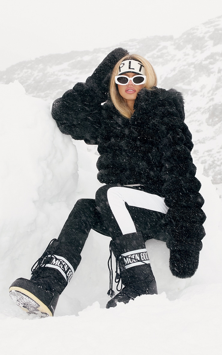 Black Bubble Faux Fur Puffer Coat | Outerwear | PrettyLittleThing USA