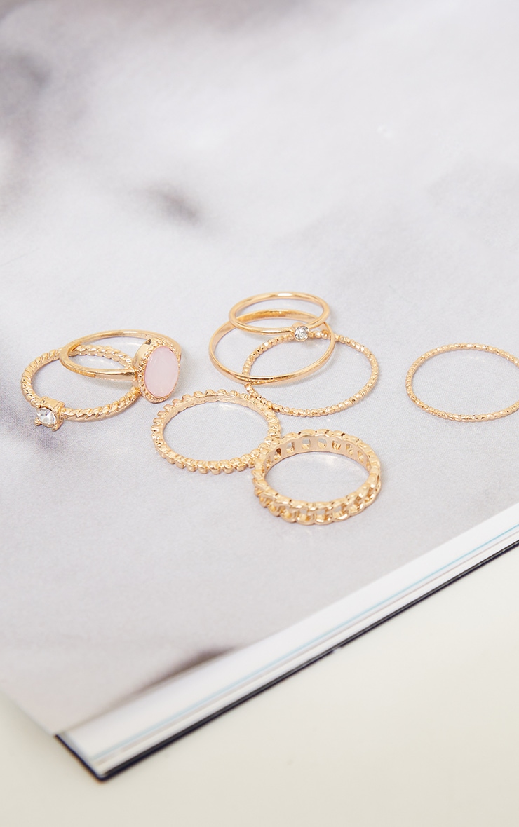 Gold Mixed Textured Ring 8 Pack | Accessories | PrettyLittleThing AUS