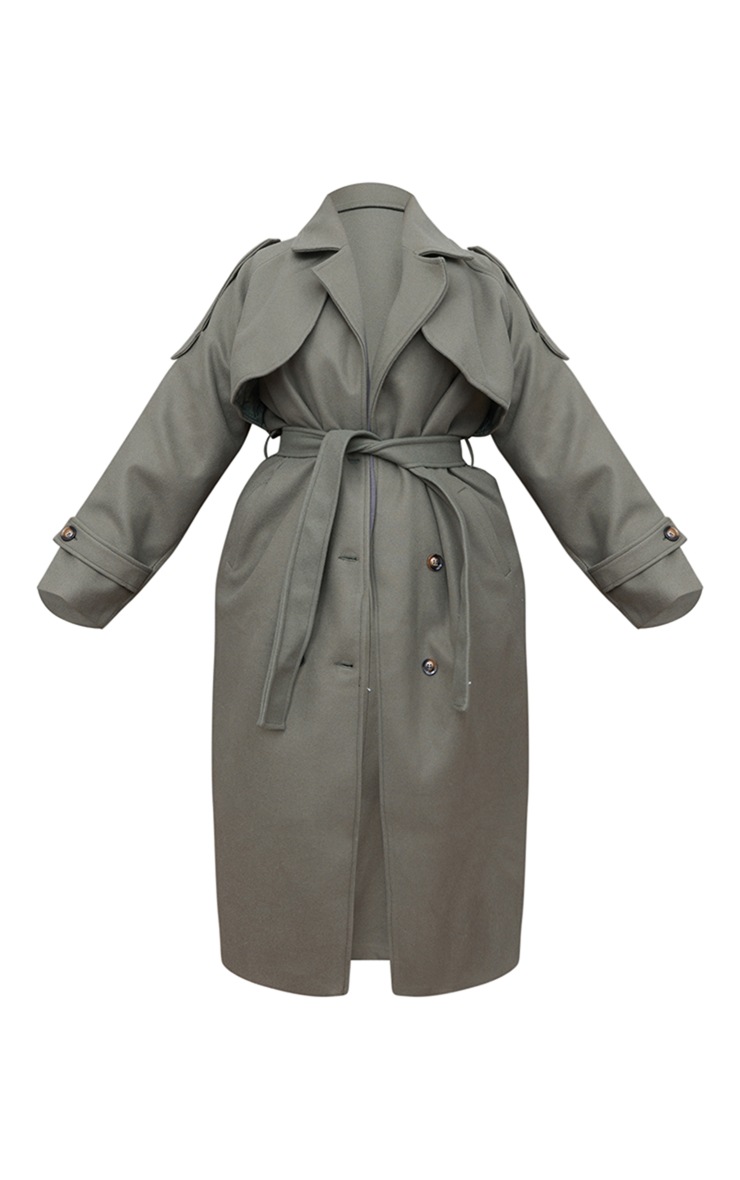 Plus Khaki Oversized Double Breasted Military Trim Coat ...