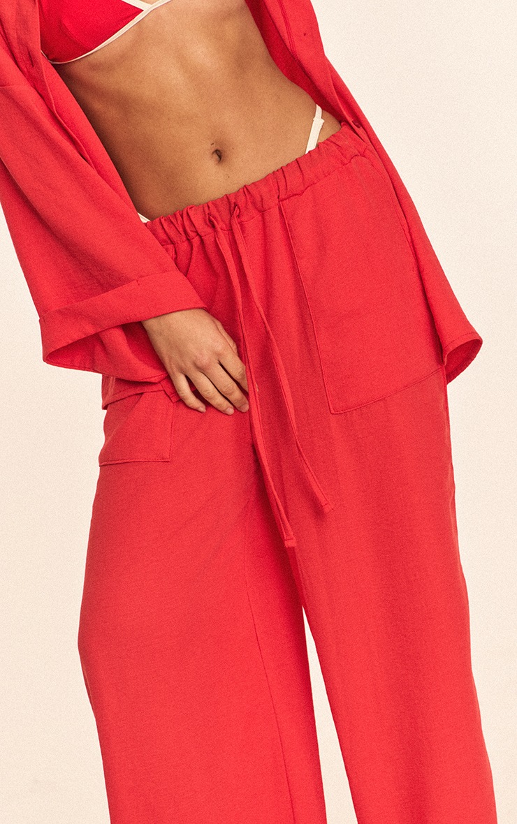 Red Floaty Drawstring Beach Pants | Swimwear | PrettyLittleThing USA