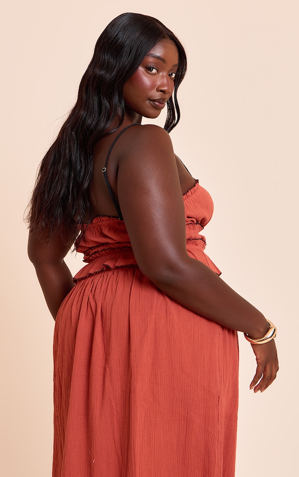 Plus Rust Cheesecloth Cami Contrast Top | Plus Size | PLT USA