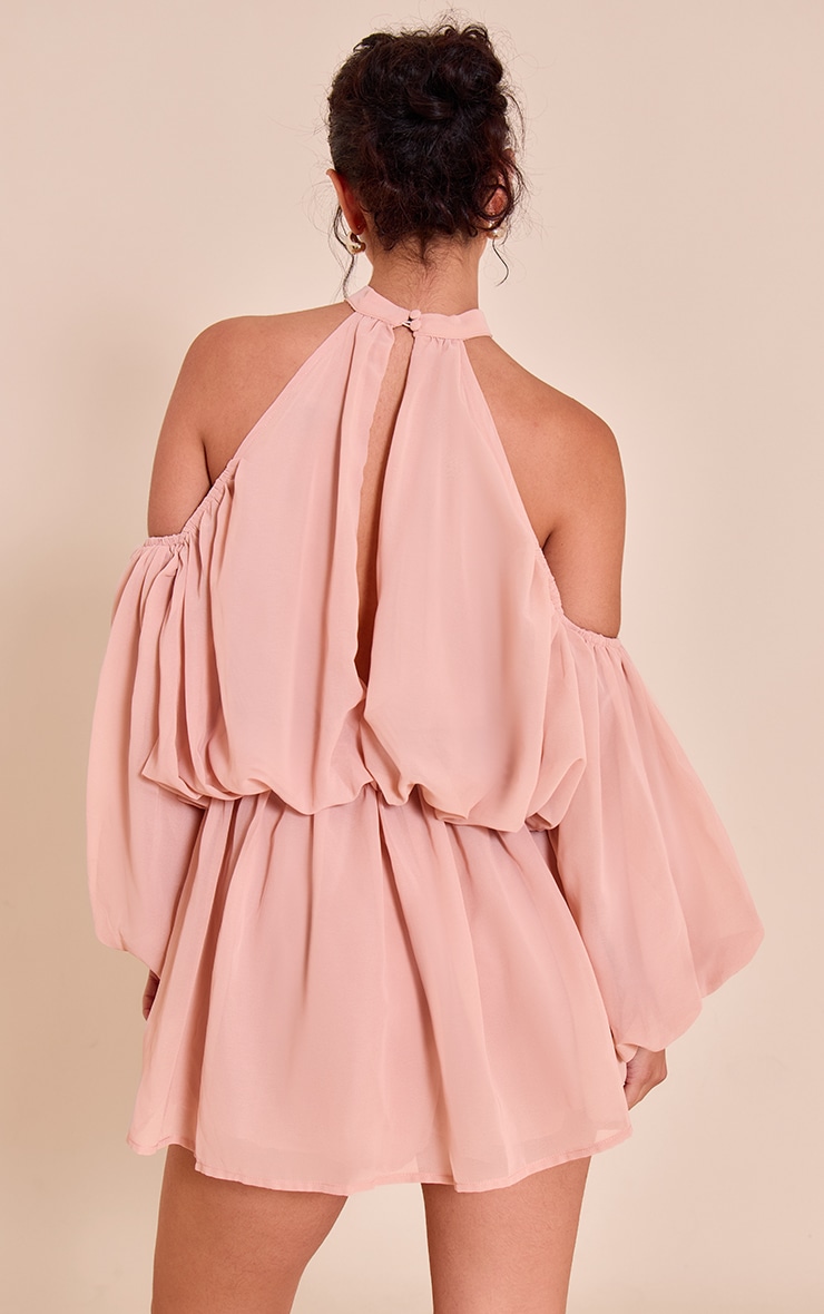 Pale Rose Chiffon Ruffle Off Shoulder Playsuit | Dresses | PLT
