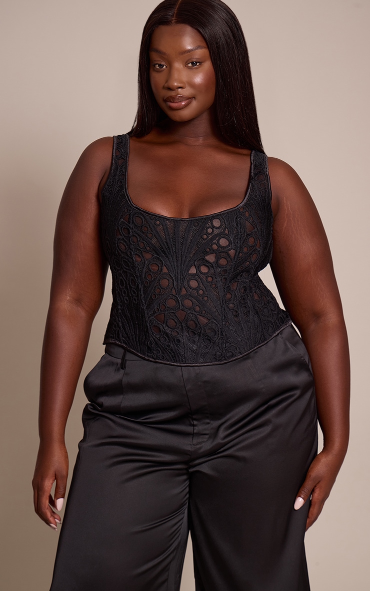 Plus Black Textured Floral Square Neck Corset | Plus Size | PLT USA