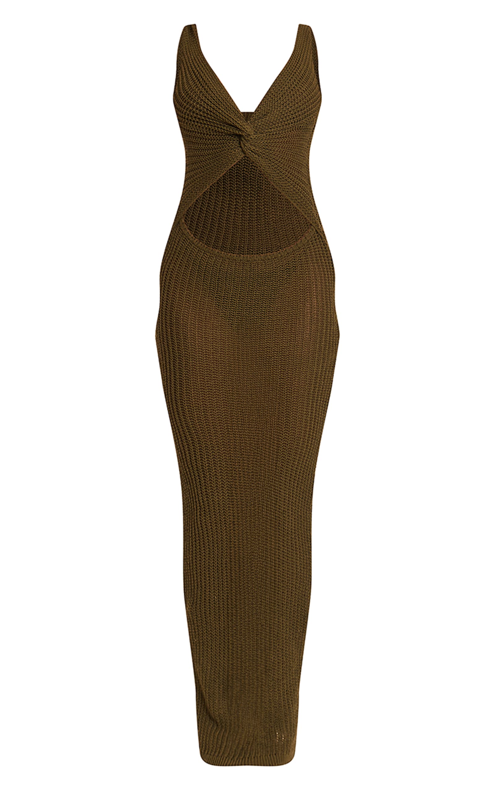 Khaki Textured Twist Front Cut Out Beach Dress Swimwear