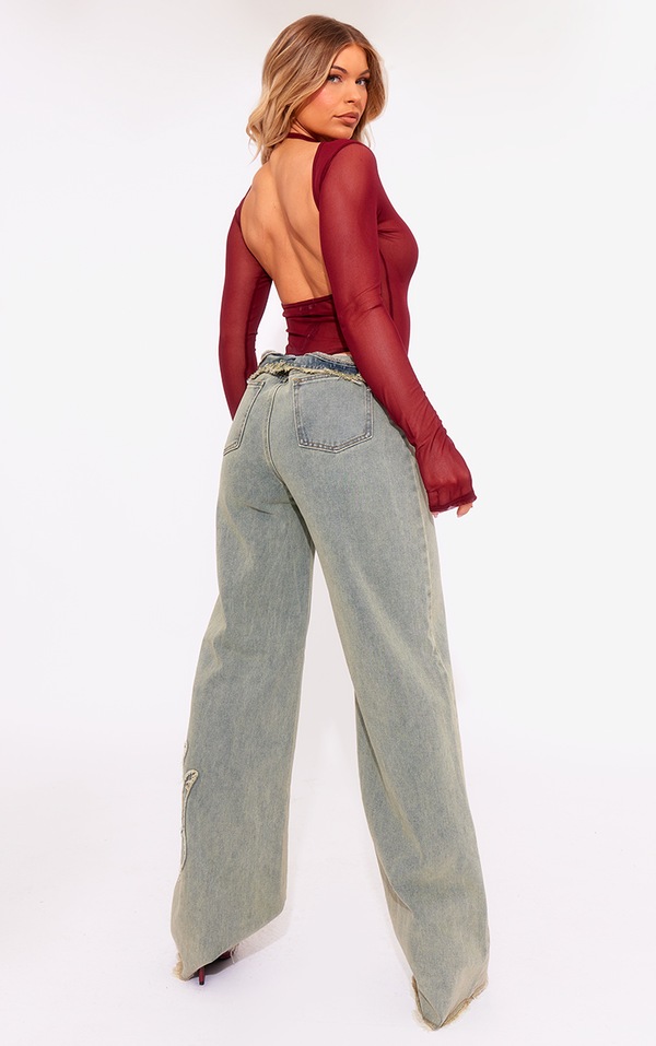 Cherry Red Mesh Backless Bodysuit | Tops | PrettyLittleThing USA