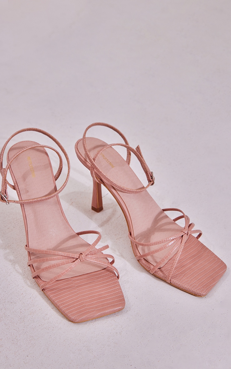 Pink Snake PU Square Toe Knot Mid Heeled Sandals | Footwear | PLT