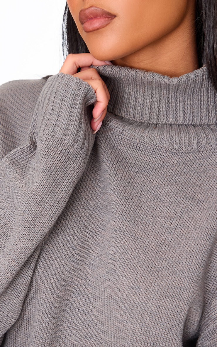 Tall Grey Soft Knit Roll Neck Oversized Jumper | Tall | PLT
