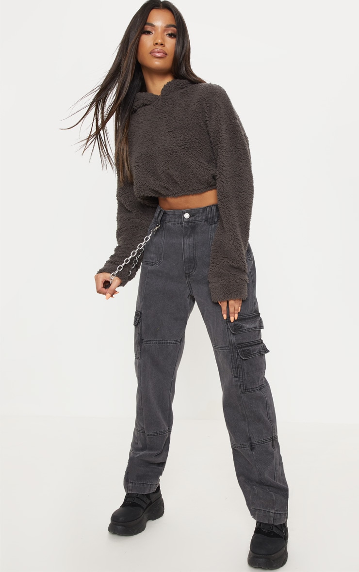 Charcoal Grey Borg Extreme Hoodie | Tops | PrettyLittleThing USA