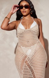 Shape Stone Knit Crochet Strappy Maxi Dress | PrettyLittleThing