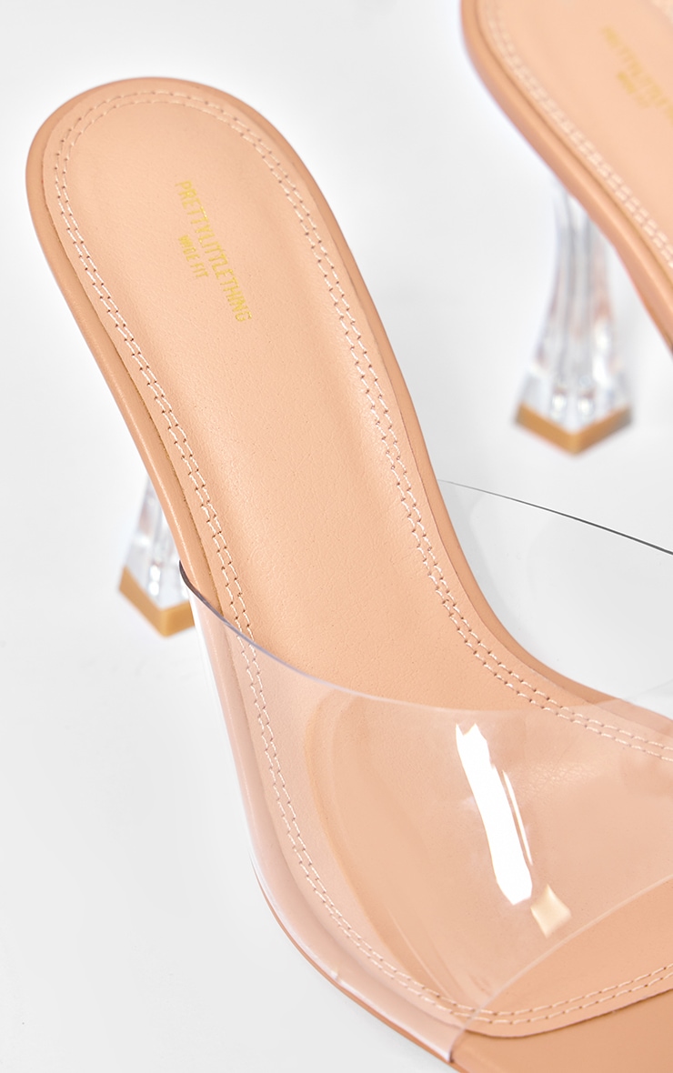 Clear Wide Fit PU Round Toe High Heeled Mules | Footwear | PLT